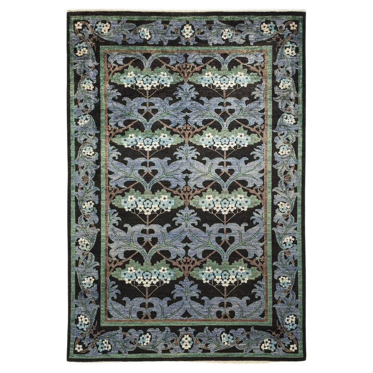 One-Of-A-Kind Hand Made Contemporary Arts and Crafts Black Area Rug at ...