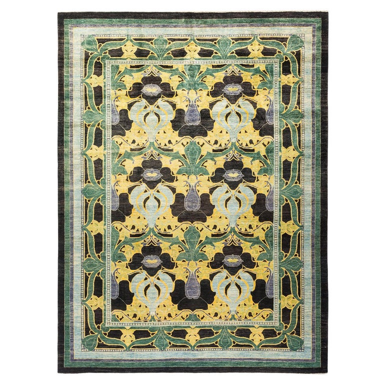 One-Of-A-Kind Hand Made Contemporary Arts and Crafts Black Area Rug at ...