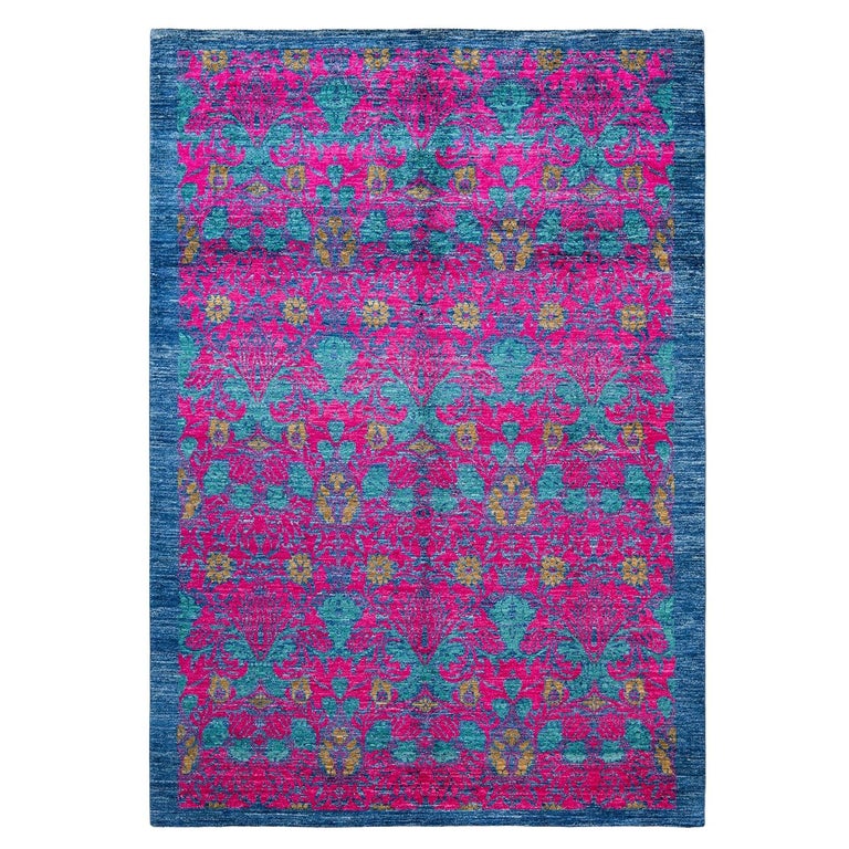 One-of-a-kind Hand Made Contemporary Arts and Crafts Blue Area Rug For ...