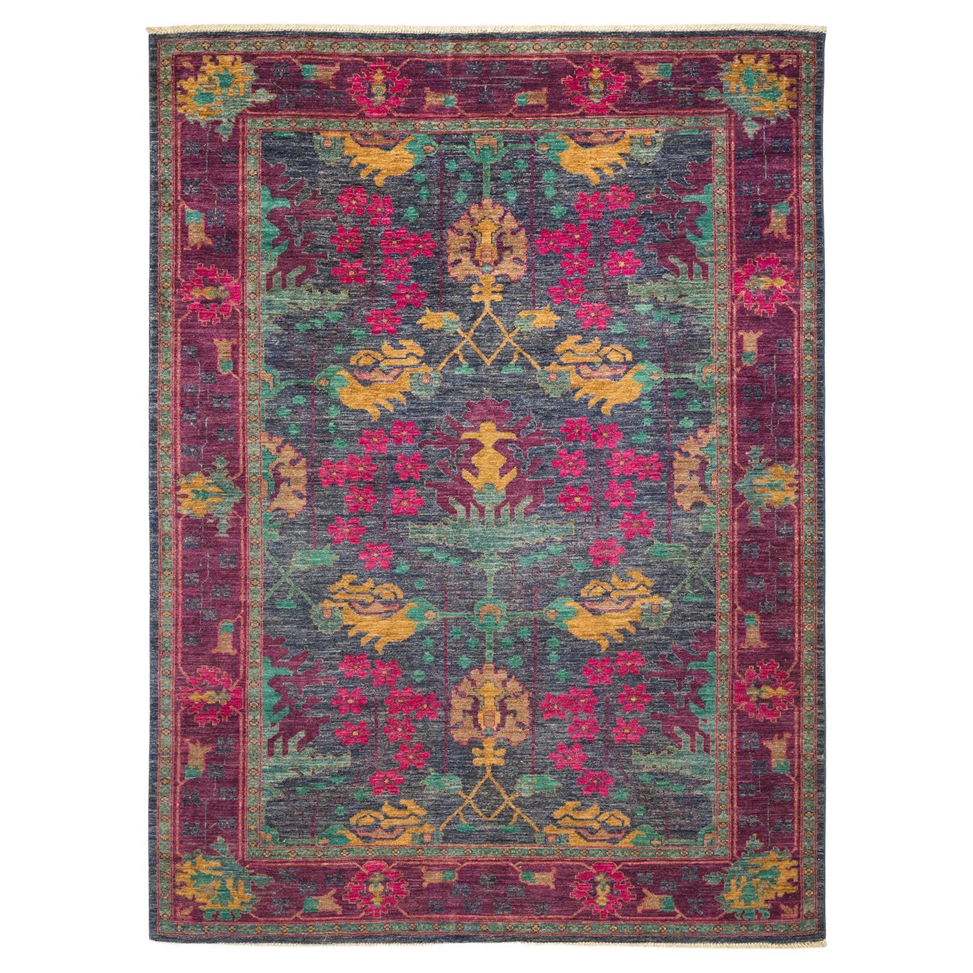 One-of-a-kind Hand Made Contemporary Arts and Crafts Blue Area Rug For ...