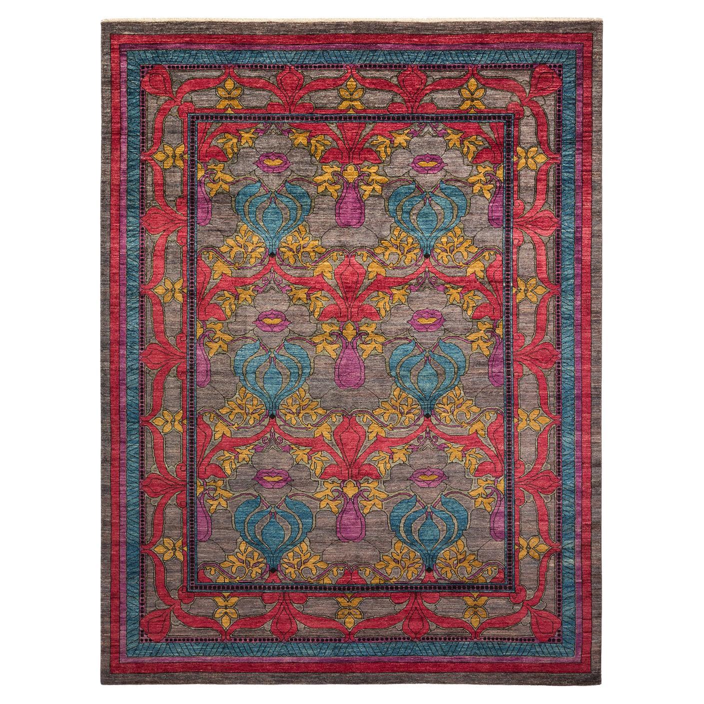 One-Of-A-Kind Hand Made Contemporary Arts and Crafts Light Gray Rug For ...