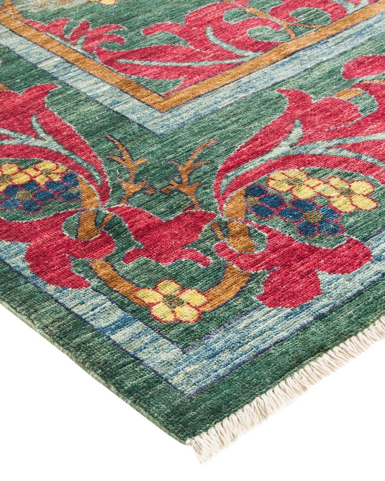 One-of-a-kind Hand Made Contemporary Arts and Crafts Green Area Rug For ...