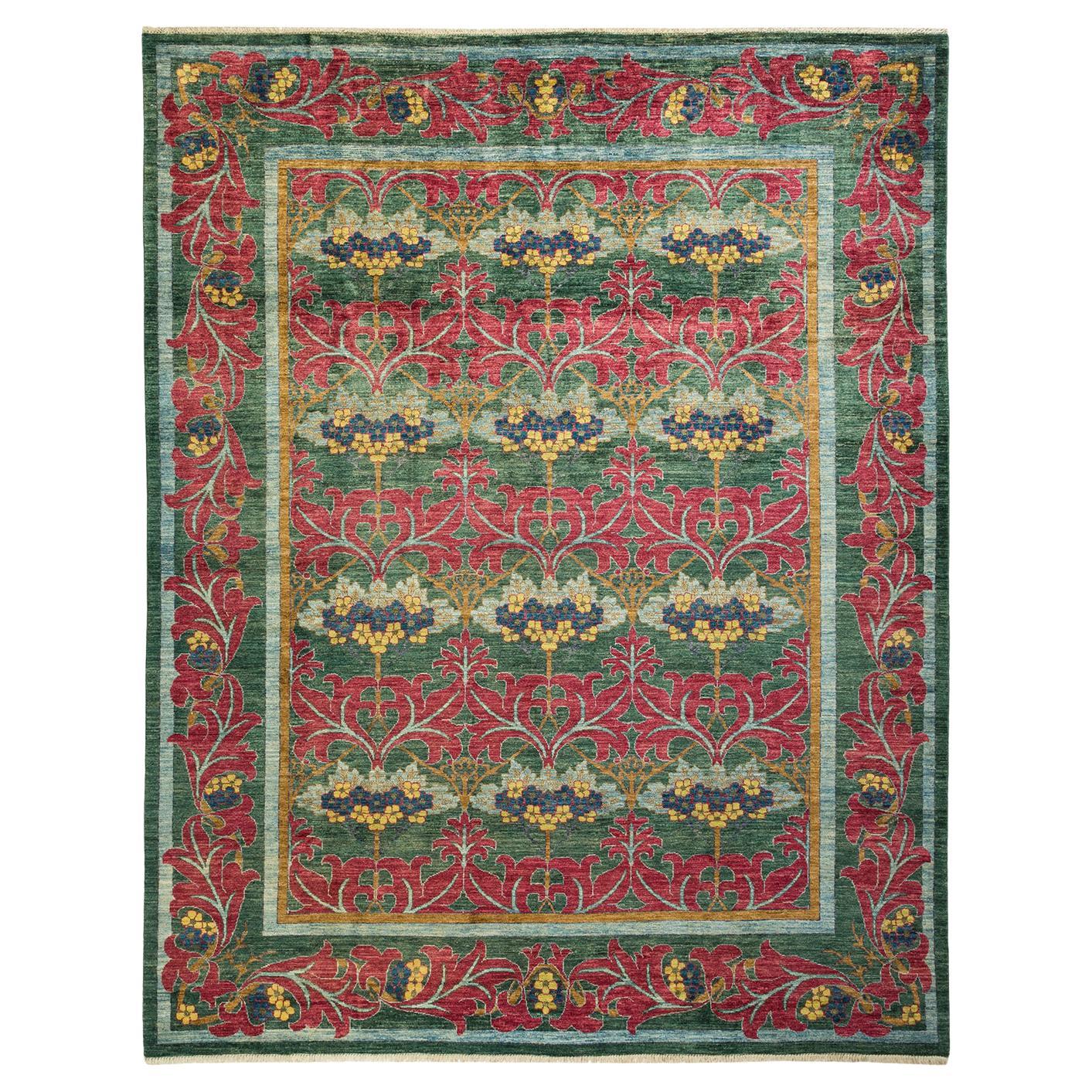 One-Of-A-Kind Hand Made Contemporary Arts and Crafts Green Rug at 1stDibs