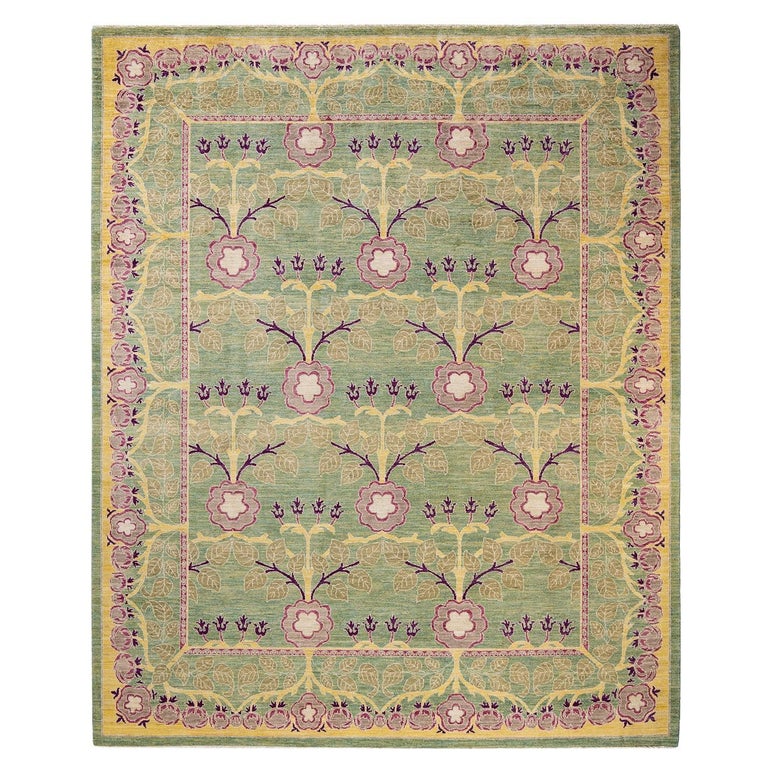 One-of-a-kind Hand Made Contemporary Arts and Crafts Green Area Rug at ...
