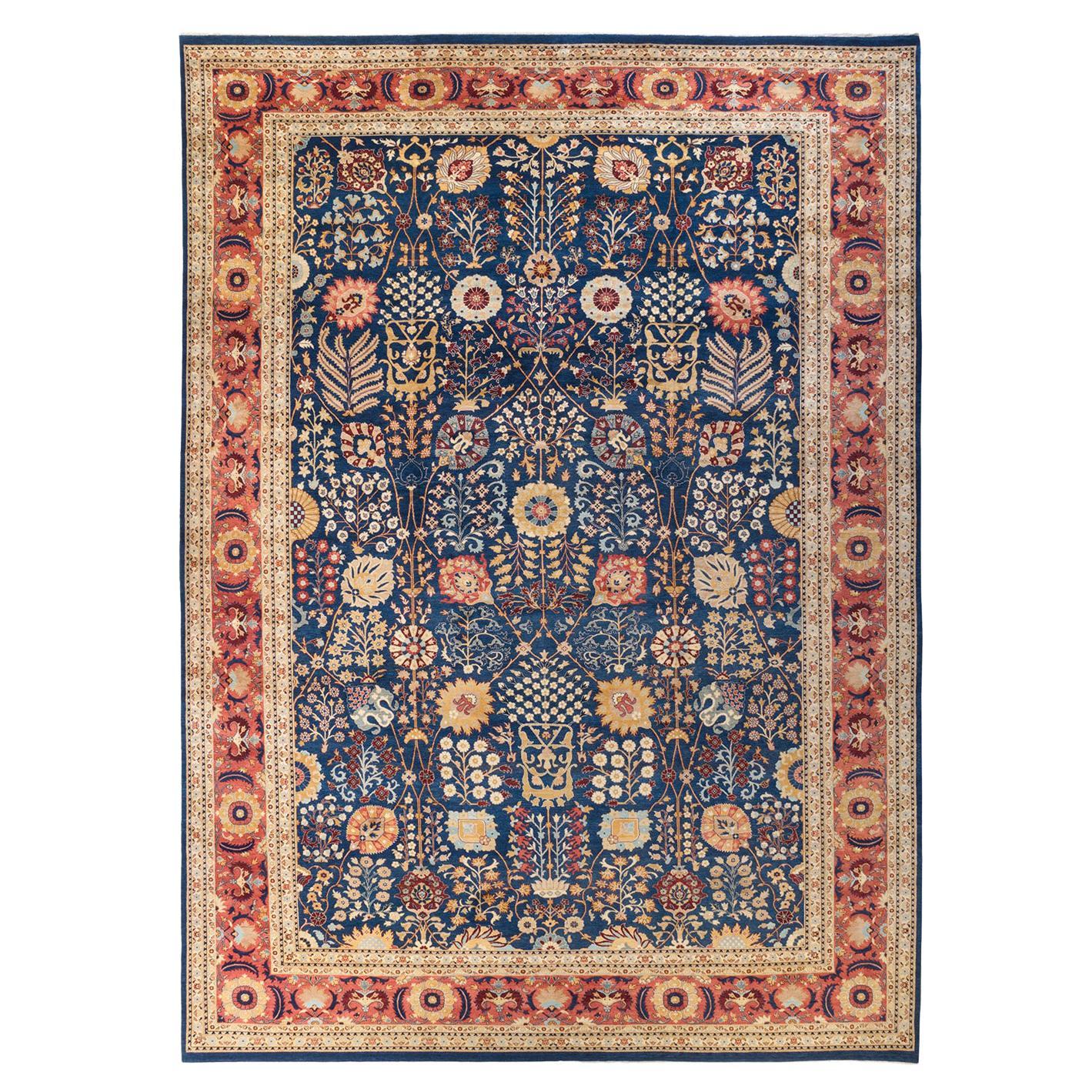 One-Of-A-Kind Hand Made Contemporary Eclectic Blue Area Rug For Sale at ...