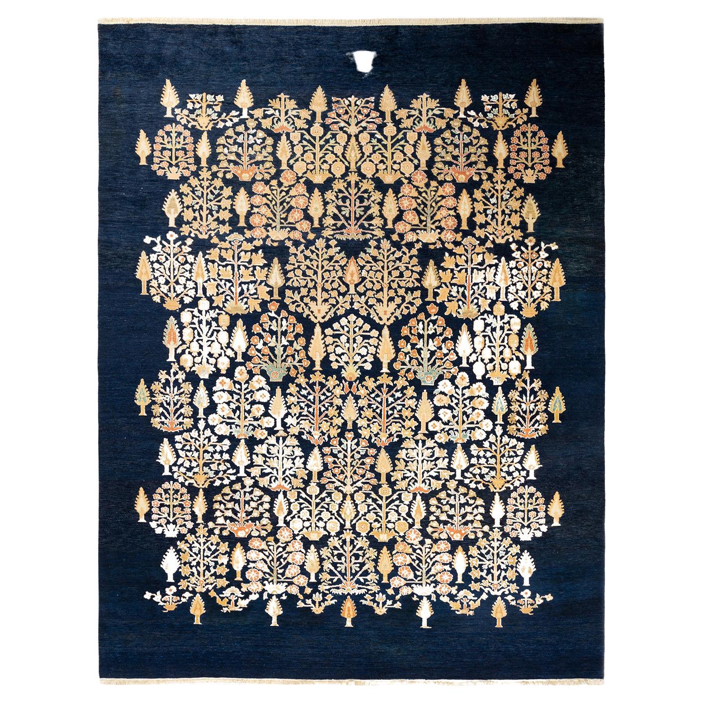 One-Of-A-Kind Hand Made Contemporary Eclectic Blue Area Rug For Sale at ...