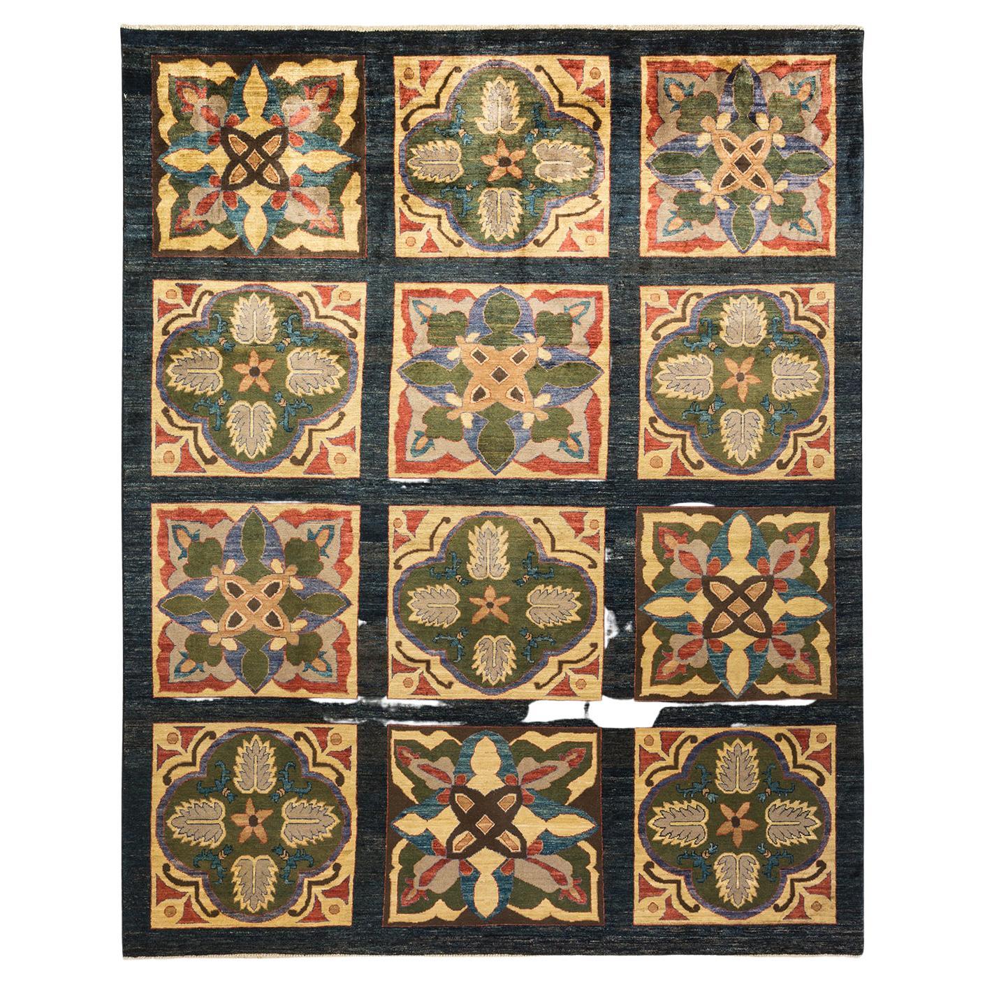 One-Of-A-Kind Hand Made Contemporary Eclectic Blue Area Rug For Sale at ...