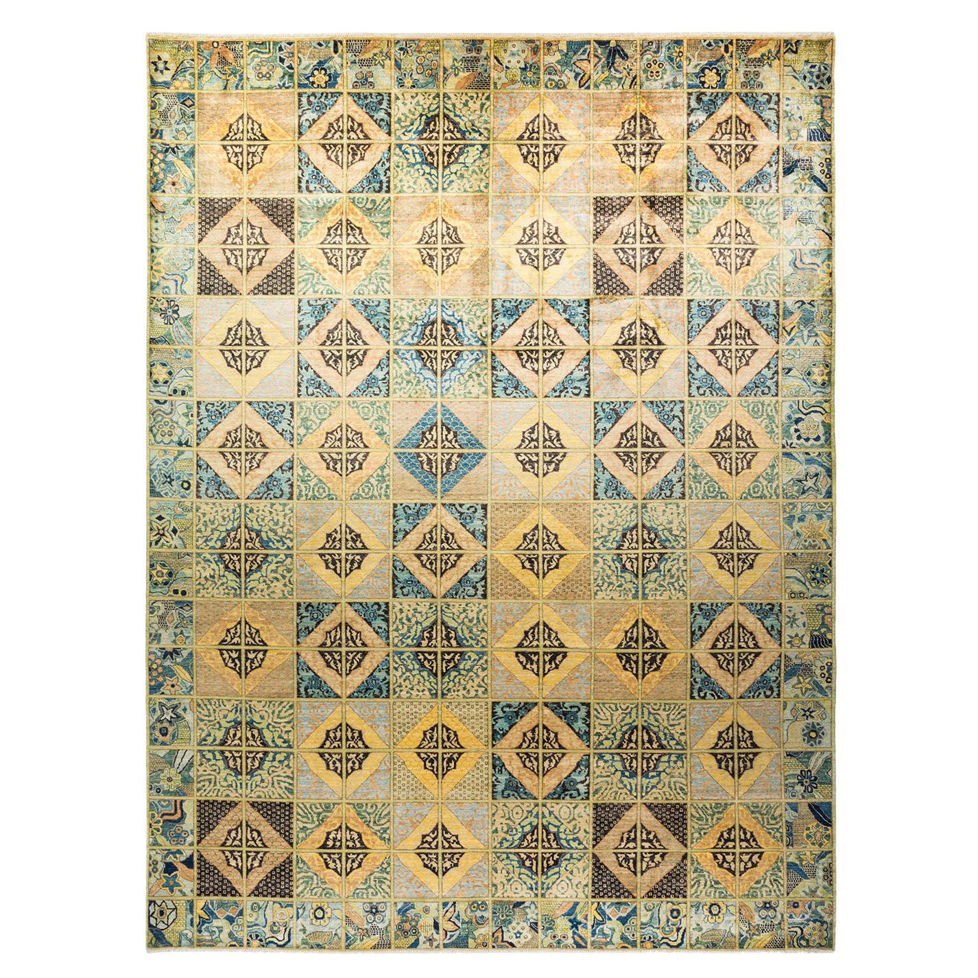 One-of-a-kind Hand Made Contemporary Eclectic Green Area Rug For Sale ...