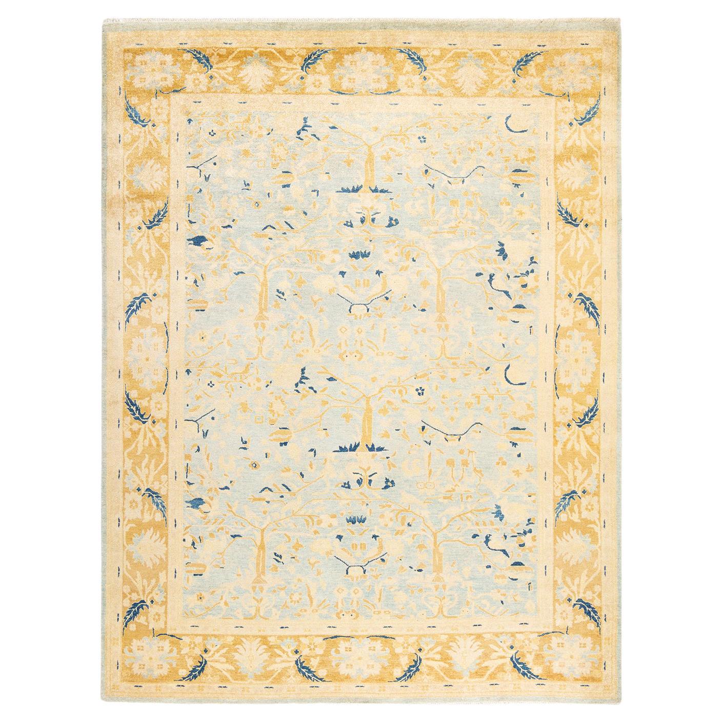 One-of-a-kind Hand Made Contemporary Eclectic Light Blue Area Rug For ...