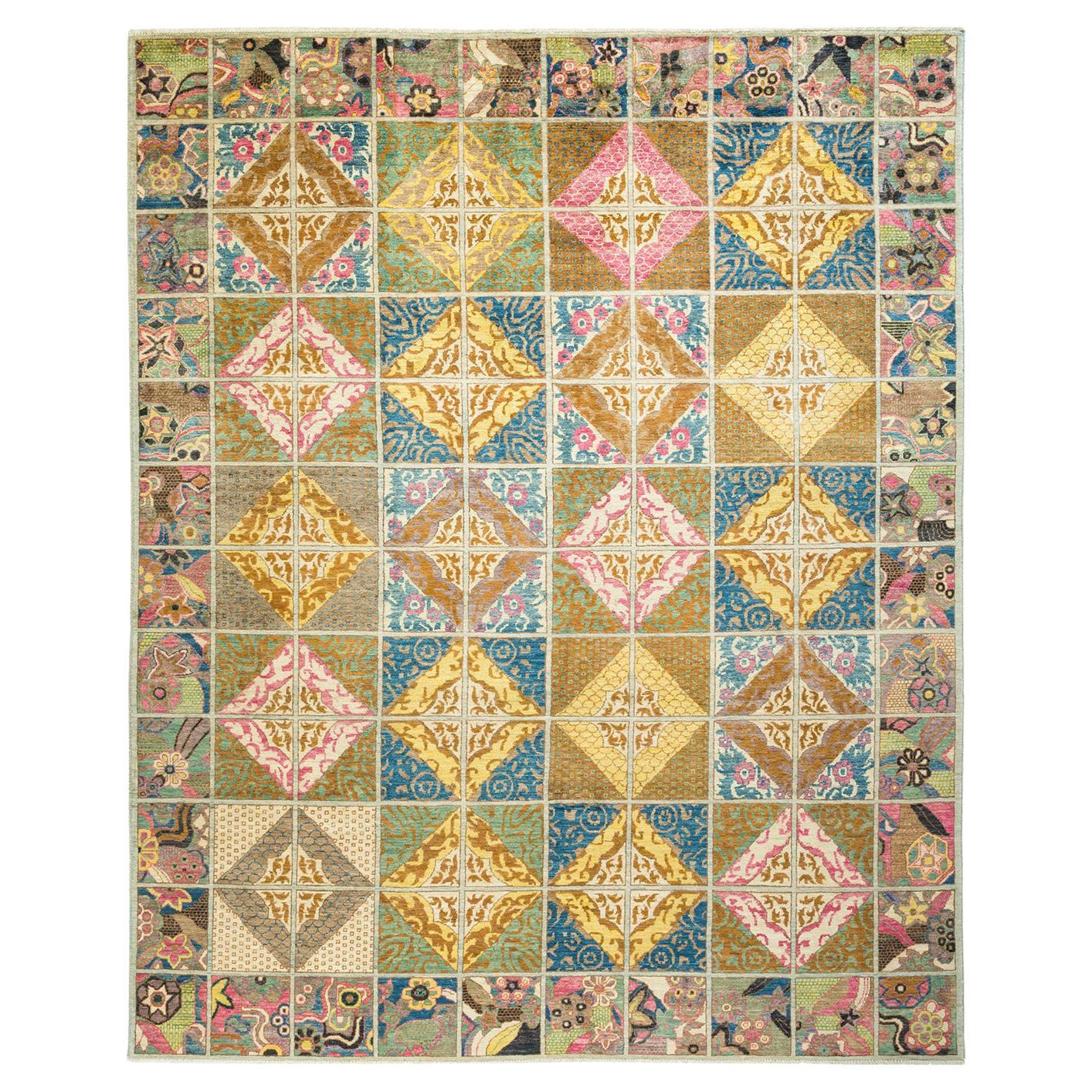 One-of-a-kind Hand Made Contemporary Eclectic Light Blue Area Rug For ...