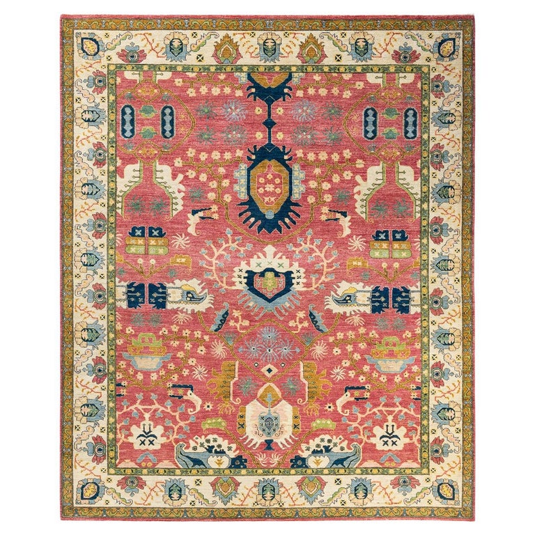 One-of-a-kind Hand Made Contemporary Eclectic Raspberry Area Rug For ...