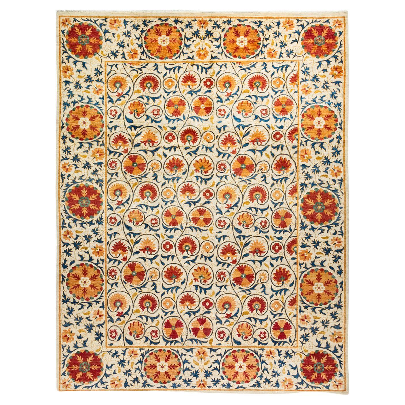 One-of-a-Kind Hand Made Contemporary Suzani Ivory Area Rug For Sale at ...