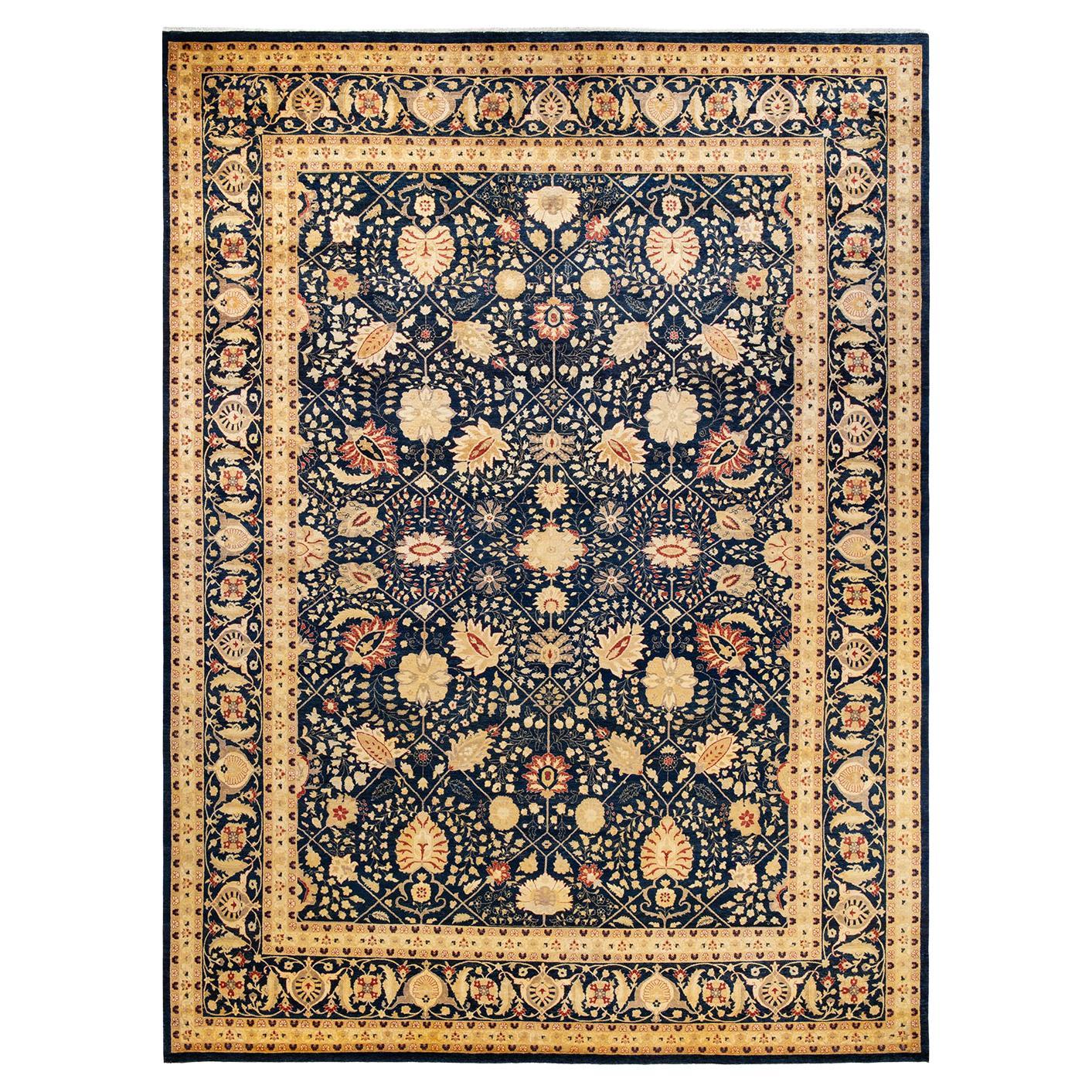 Traditioneller handgefertigter Mogul-Blauer Teppich, Unikat im Angebot ...