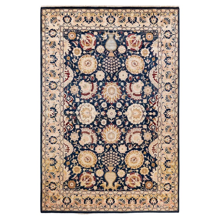 One-Of-A-Kind Hand Made Traditional Mogul Blue Area Rug For Sale at 1stDibs