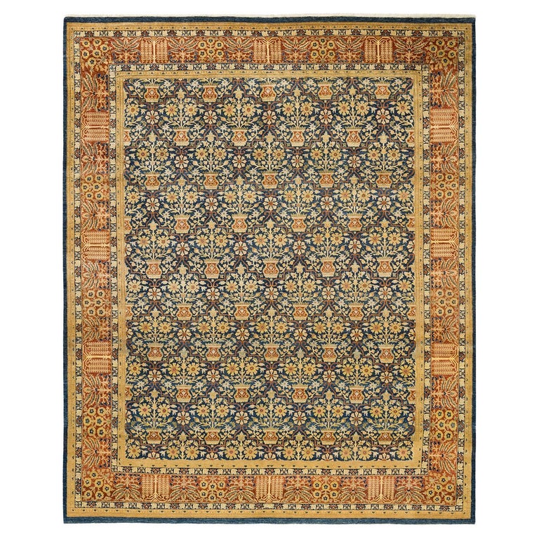 One-Of-A-Kind Hand Made Traditional Mogul Blue Area Rug For Sale at 1stDibs