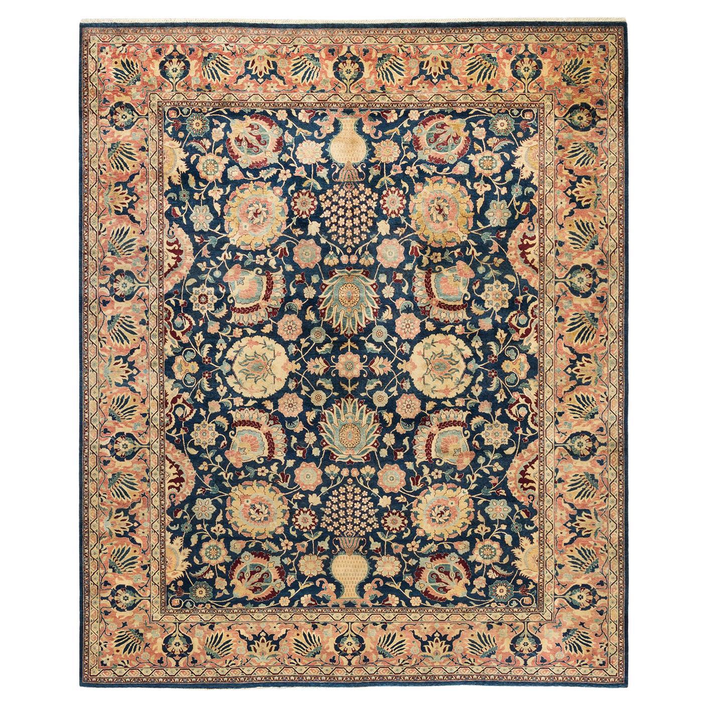 Handmade Geometric Rug, Navy Blue Carpet Traditional Livingroom Rug For ...