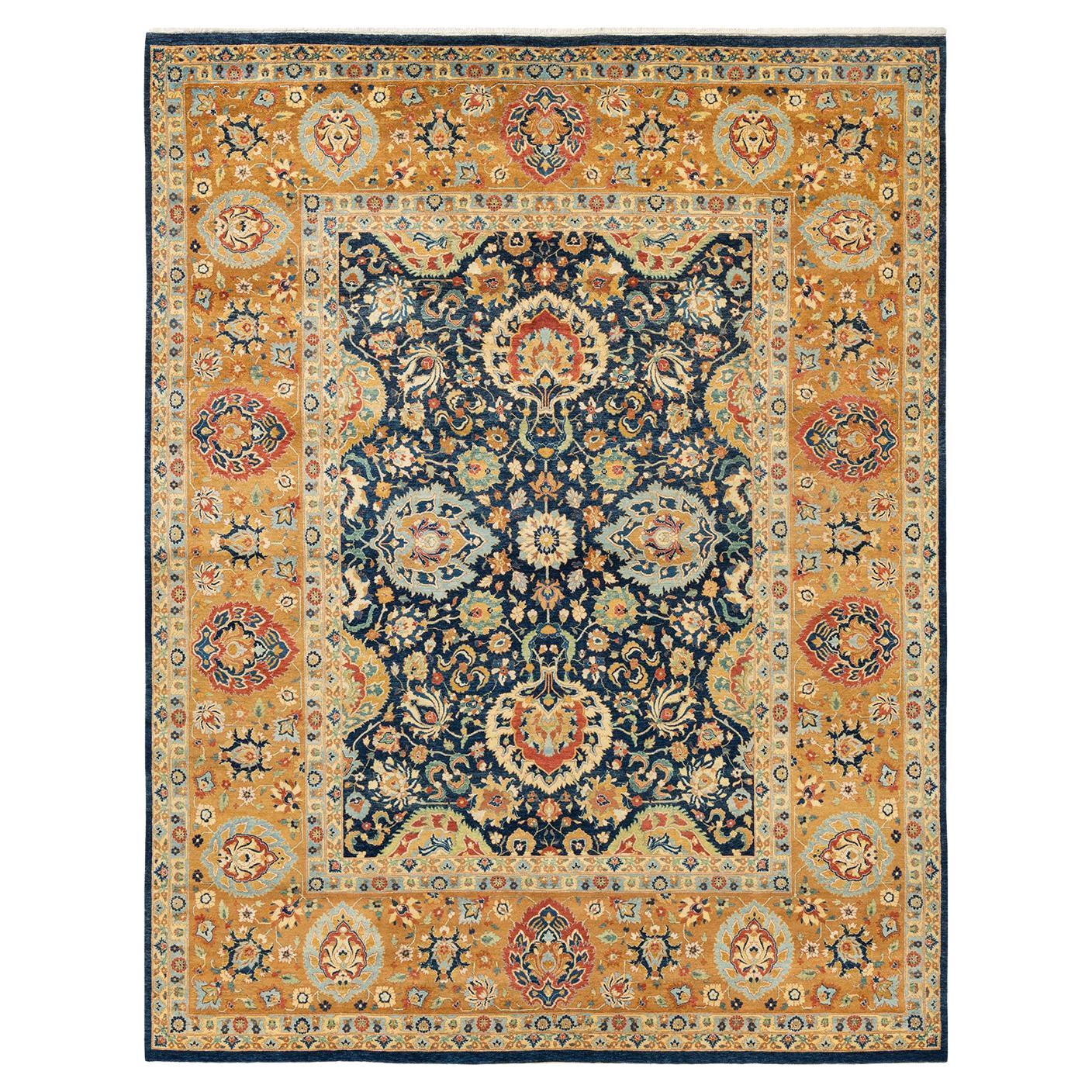 Handmade Geometric Rug, Navy Blue Carpet Traditional Livingroom Rug For ...