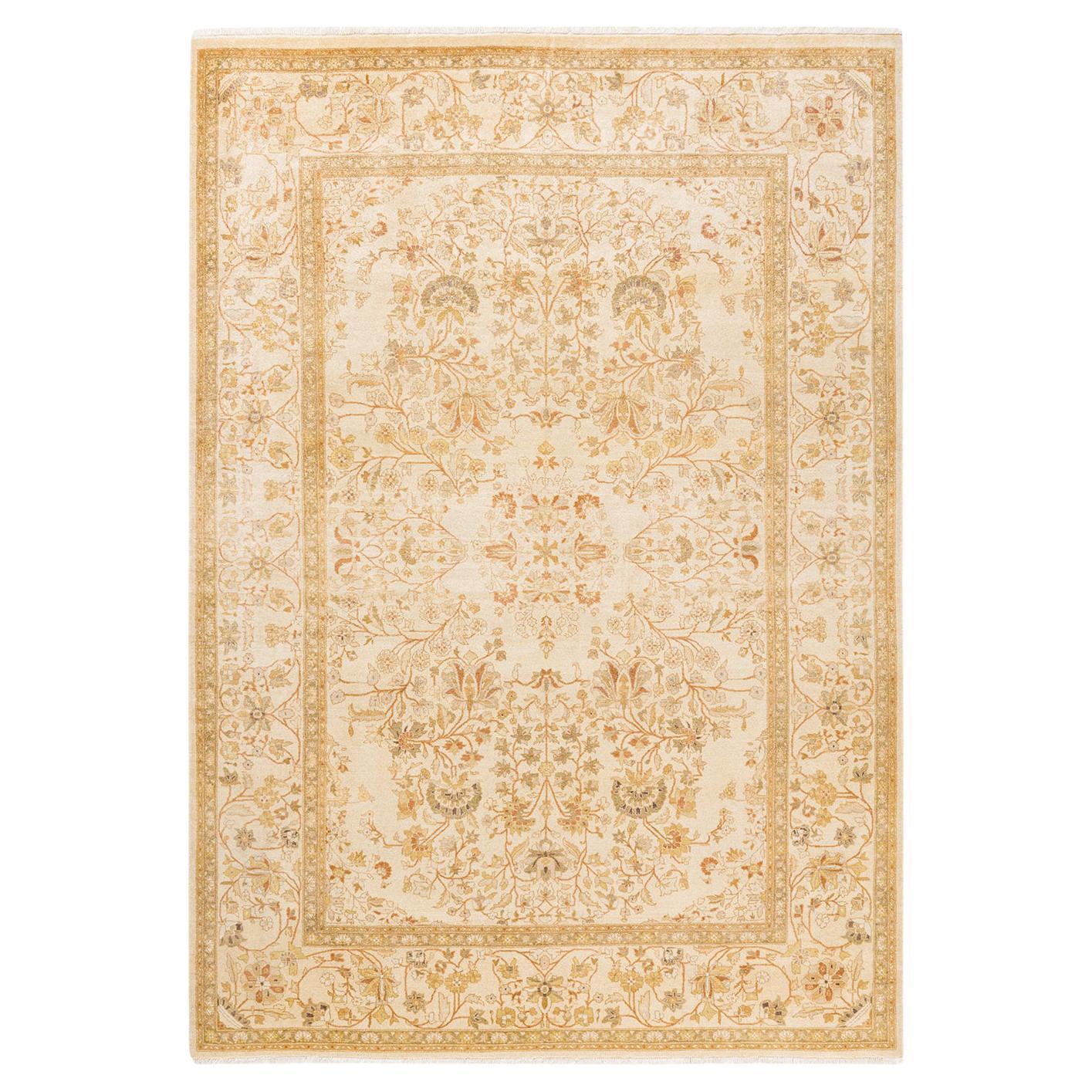 One-Of-A-Kind Hand Made Traditional Mogul Ivory Area Rug For Sale at ...