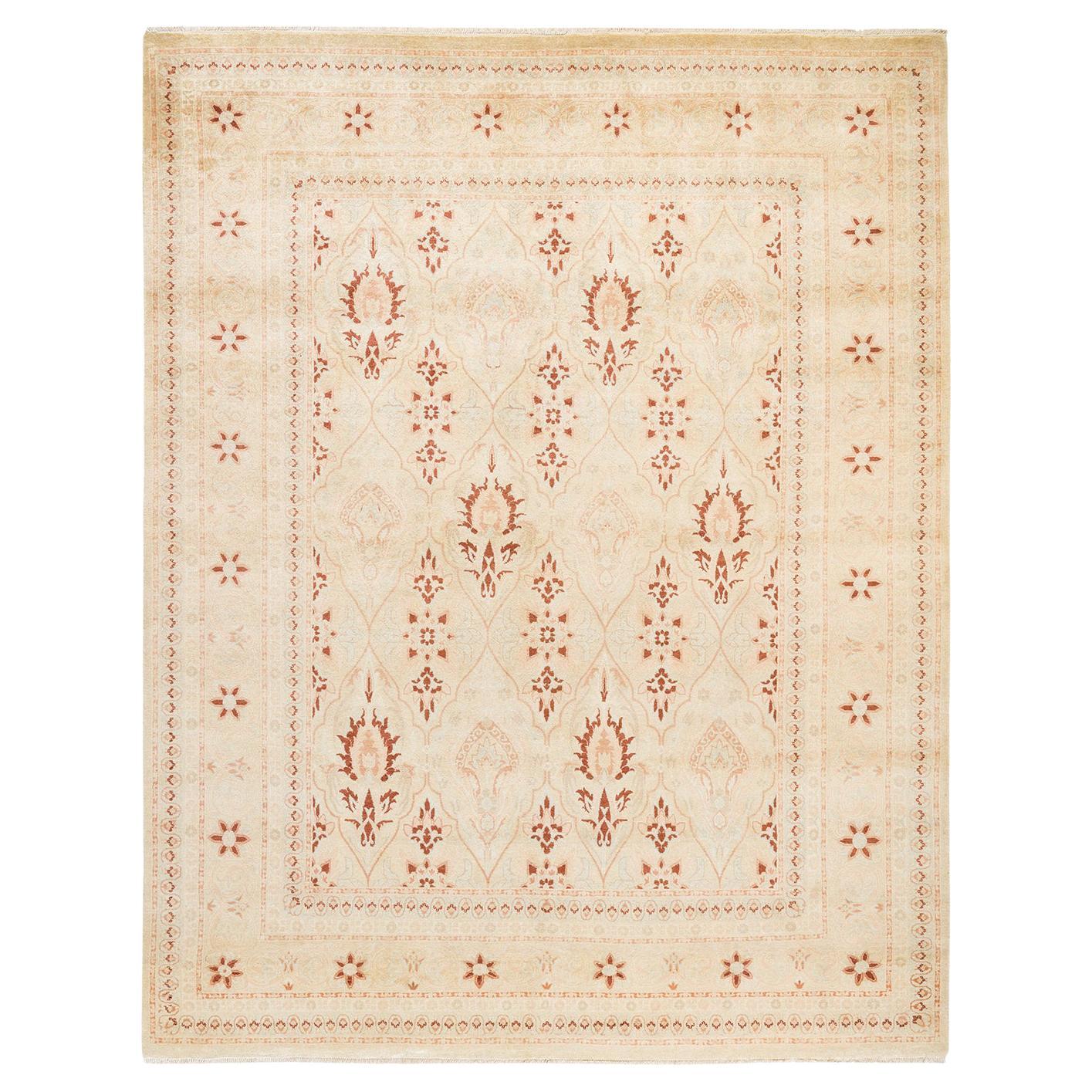 One-Of-A-Kind Hand Made Traditional Mogul Ivory Area Rug For Sale at ...