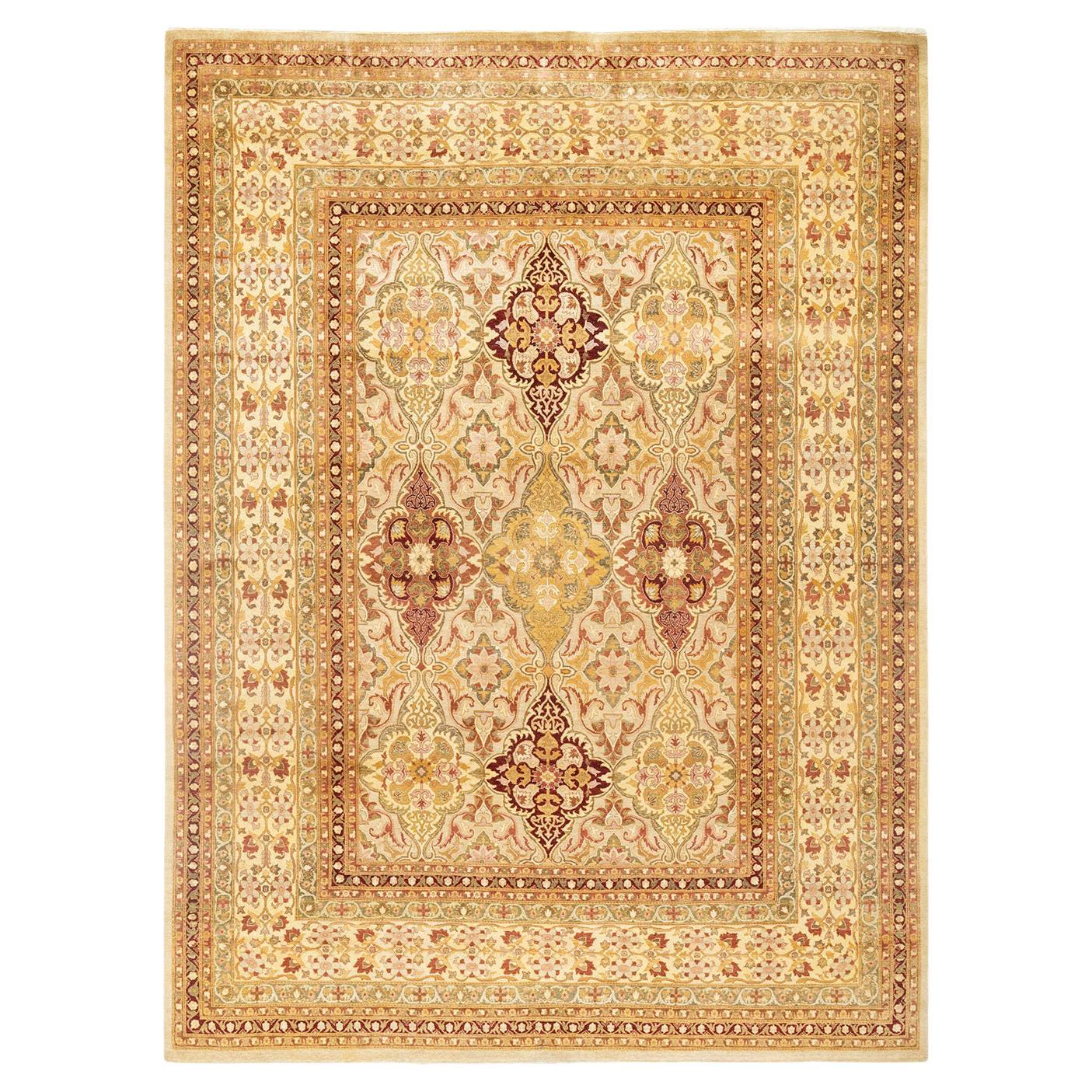 One-Of-A-Kind Hand Made Traditional Mogul Ivory Area Rug For Sale at ...
