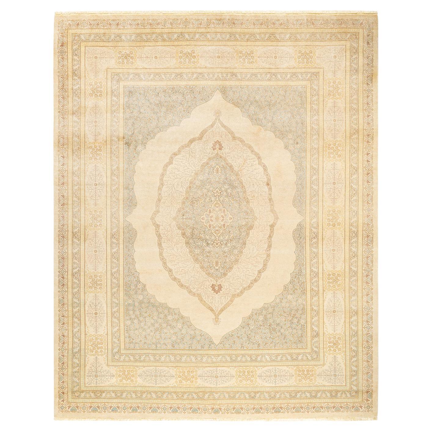 One-Of-A-Kind Hand Made Traditional Mogul Ivory Area Rug For Sale at ...