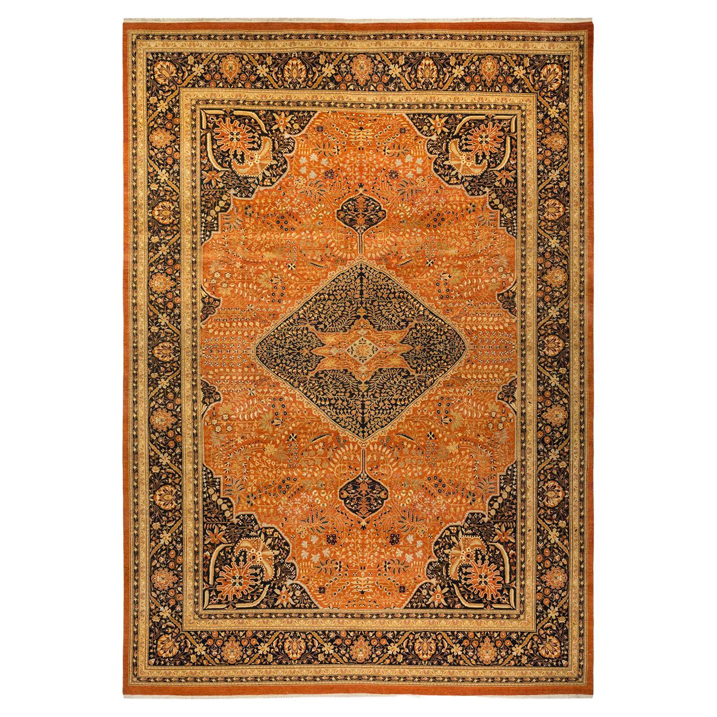 One-of-a-kind Hand Made Traditional Mogul Orange Area Rug at 1stDibs