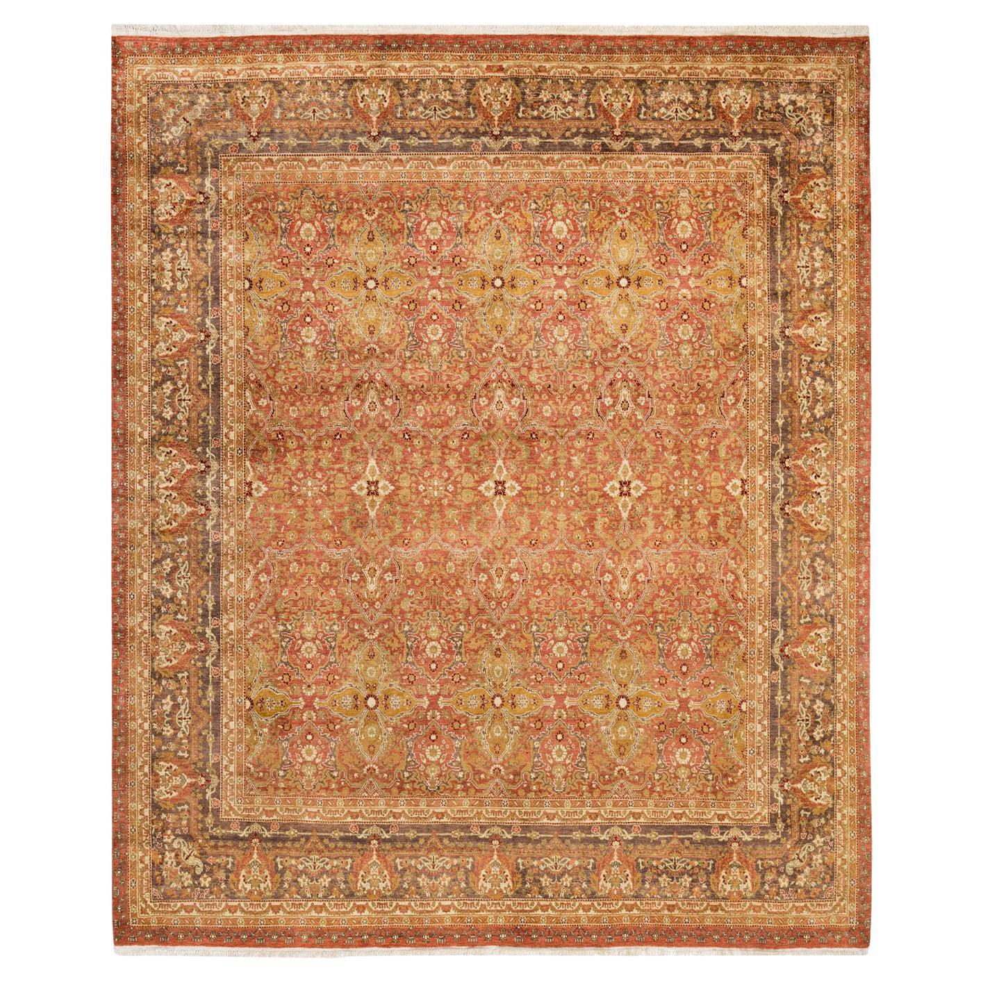 Rust Traditional Antique Handmade Khotan Rug, Pink Wool Central Area ...