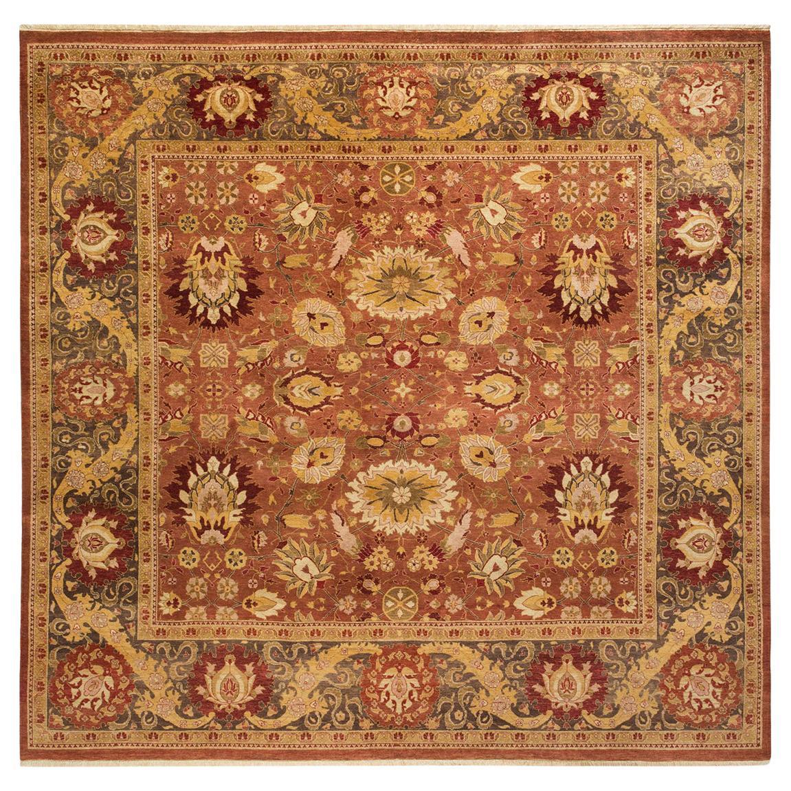 Rust Traditional Antique Handmade Khotan Rug, Pink Wool Central Area ...