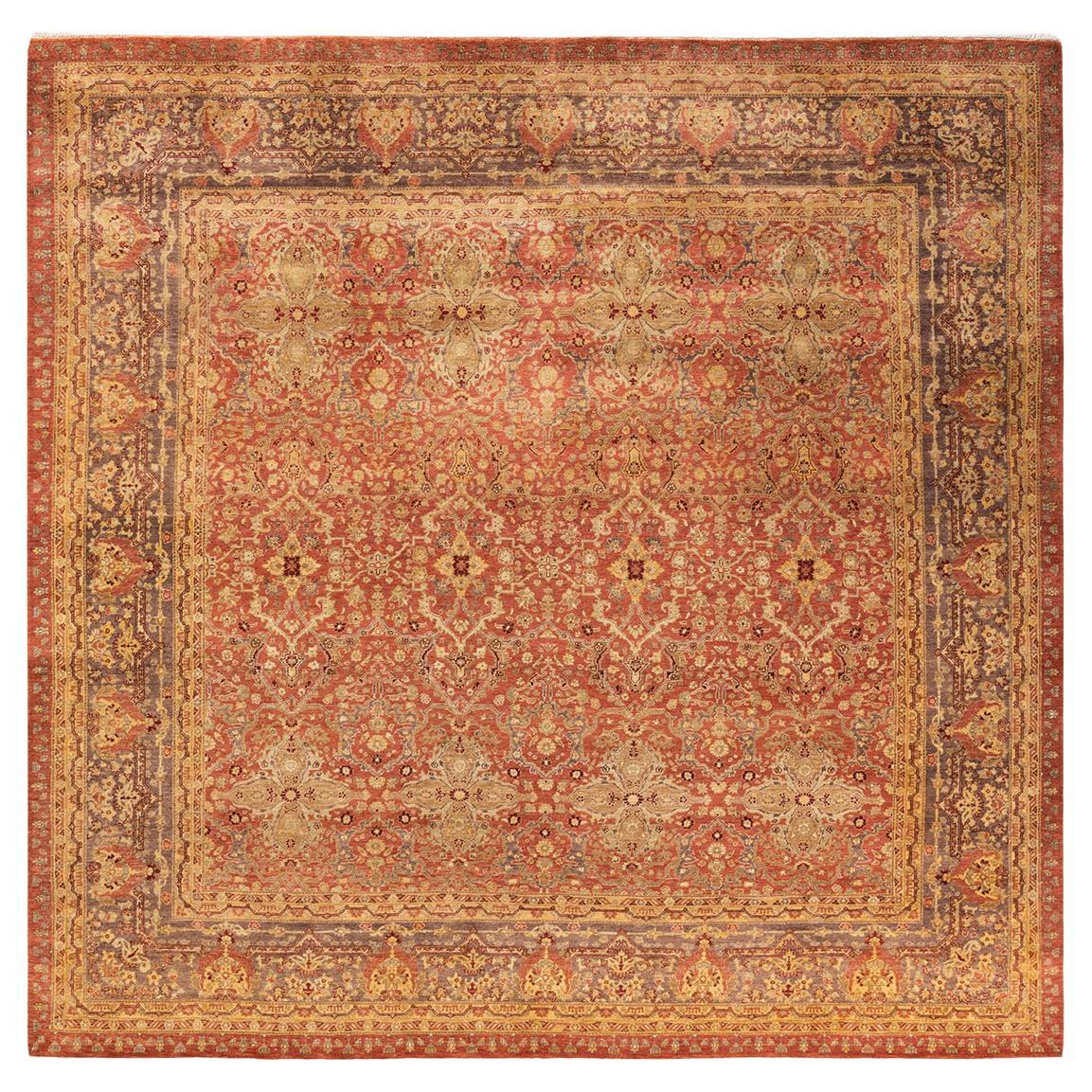 Rust Traditional Antique Handmade Khotan Rug, Pink Wool Central Area ...