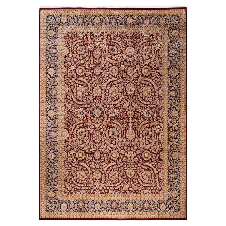 One-Of-A-Kind Hand Made Traditional Mogul Red Area Rug For Sale at 1stDibs