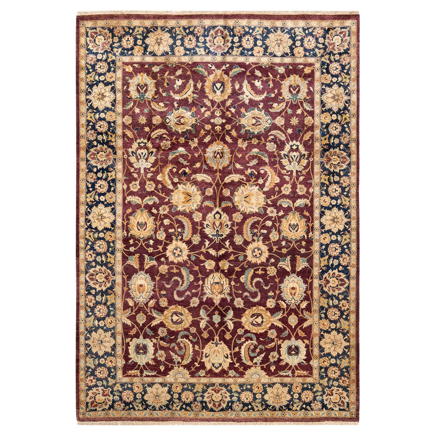One-of-a-Kind Hand Made Traditional Mogul Red Area Rug For Sale at 1stDibs