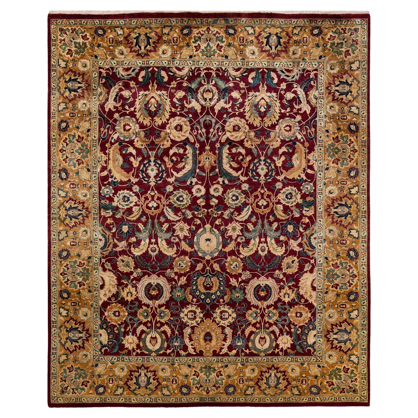 Red Geometric Wool Oriental Rug, Traditional Carpet Handwoven Area Rug ...