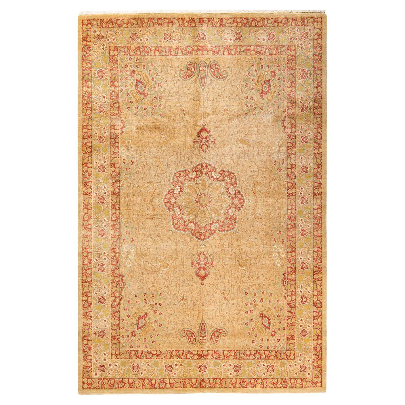 One-Of-A-Kind Hand Made Traditional Mogul Yellow Area Rug For Sale at ...