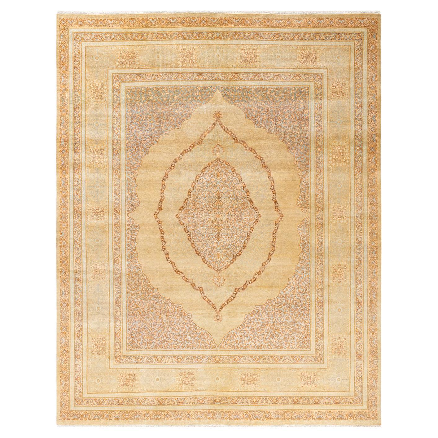 One-Of-A-Kind Hand Made Traditional Mogul Yellow Area Rug For Sale at ...