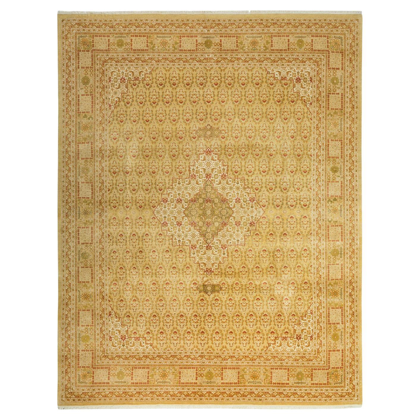 One-Of-A-Kind Hand Made Traditional Mogul Yellow Area Rug For Sale at ...