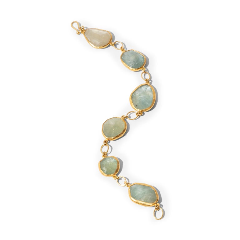 One-of-a-kind handcrafted 22/24kt Green Random Cut Sapphire Bracelet ...