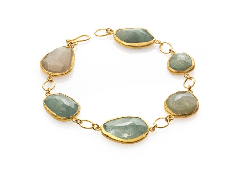 One-of-a-kind handcrafted 22/24kt Green Random Cut Sapphire Earrings ...