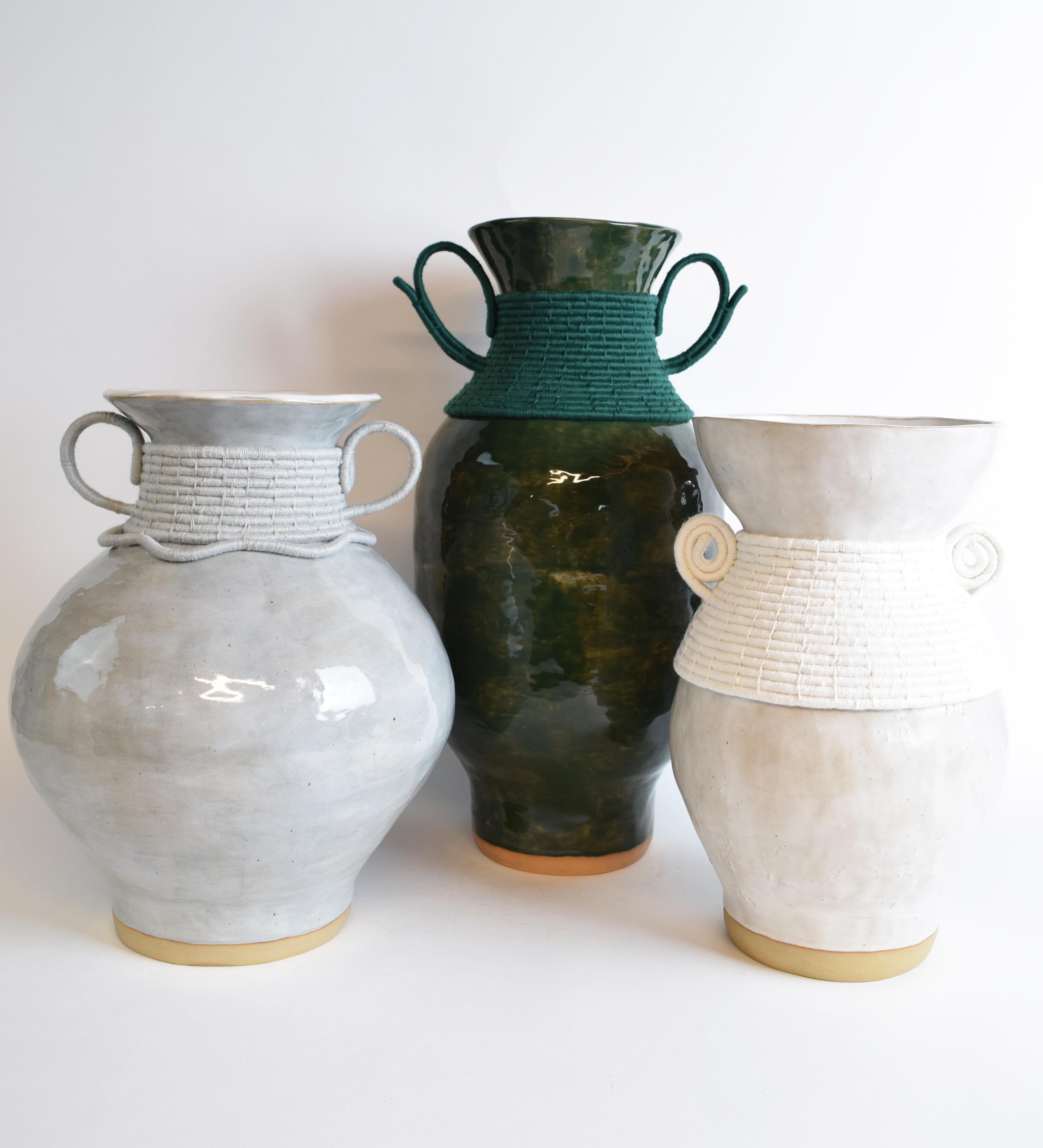 One of a Kind Handmade Ceramic Vase #787, Green Glaze, Woven Green ...