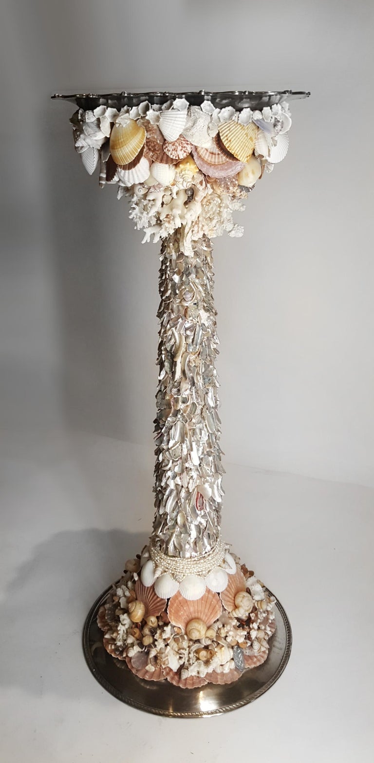One-of-a-Kind Handmade Exotic Sea Shell Encrusted Silver Plated Display ...