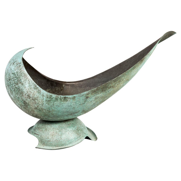 One of a Kind Huge Plant Pot in Patinated Brass Signed For Sale at 1stDibs