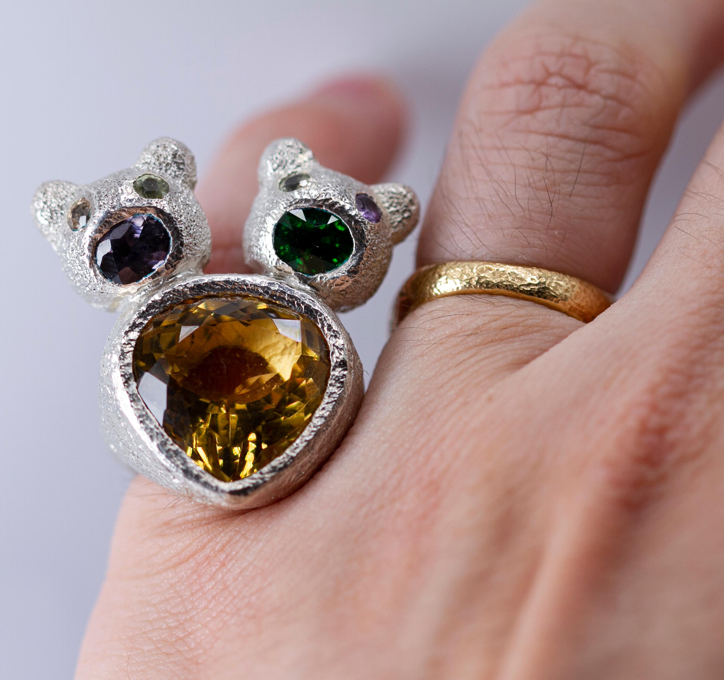 One of a Kind Little Bears Ring Citrine Tsavorite Spinel Sapphirs Set ...