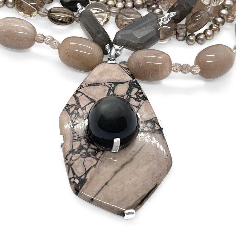 One-of-A-Kind Moonstone Quartz Sunstone and Pearl Necklace Set in ...