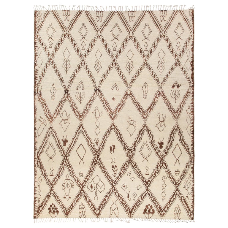 One of a Kind Moroccan Wool Hand Knotted Area Rug, Parchment at 1stDibs