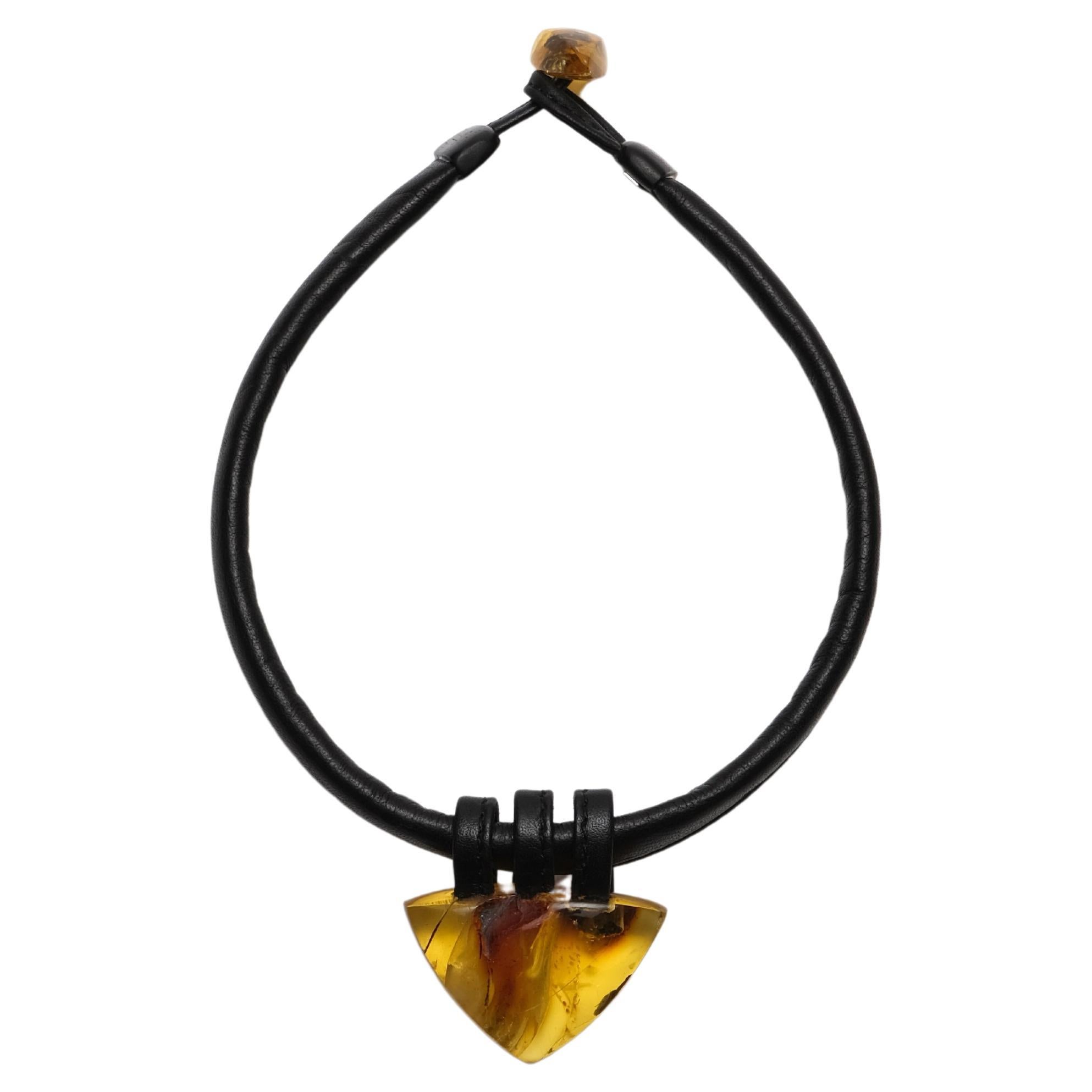 One-of-a-kind Necklace in Amber and Leather from the Danish Brand For ...