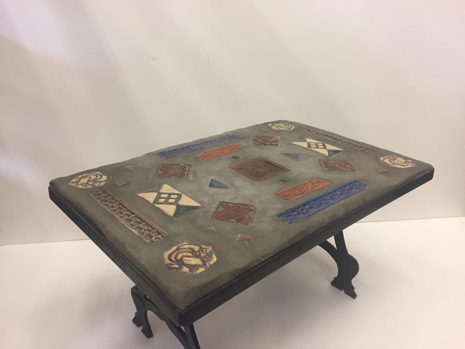 One of a Kind Original Mercer Tile Coffee Cocktail Table with Cast Iron ...