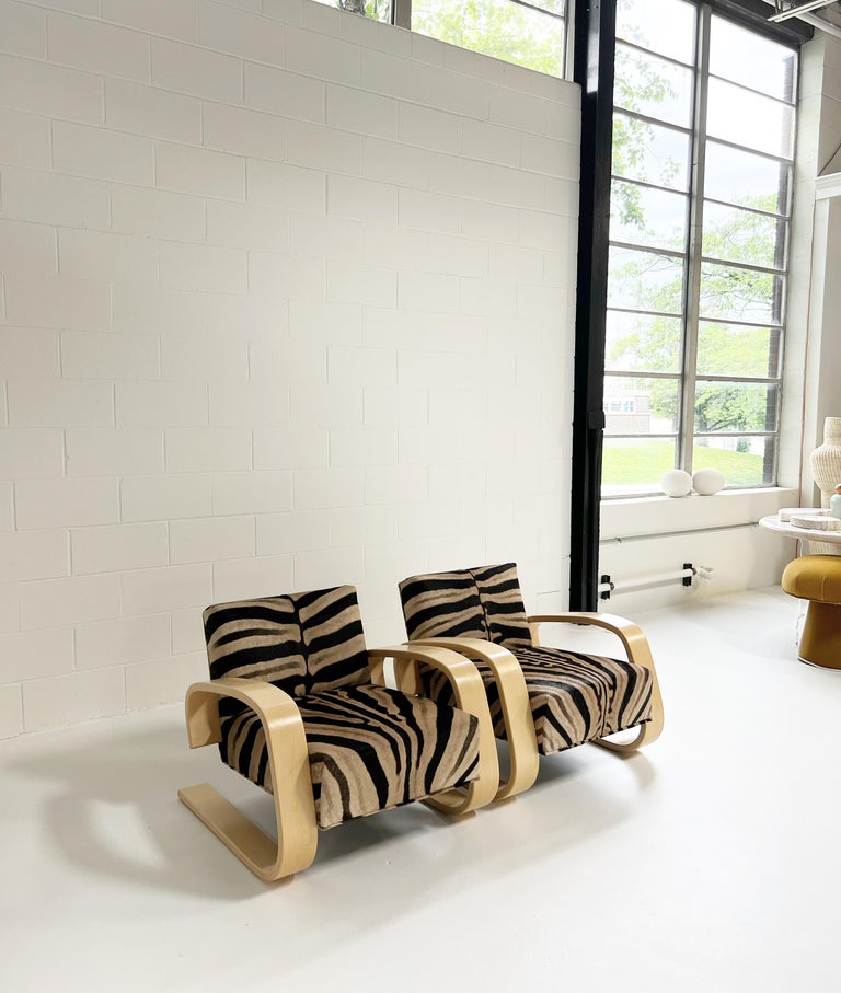 One-of-a-Kind Pair of Alvar Aalto Model 400 "Tank" Lounge Chairs in Zebra at 1stDibs