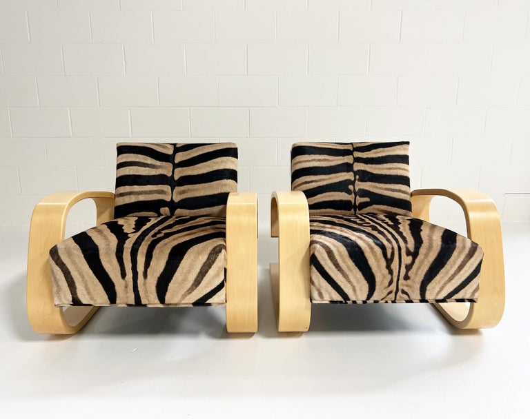 One-of-a-Kind Pair of Alvar Aalto Model 400 "Tank" Lounge Chairs in Zebra at 1stDibs