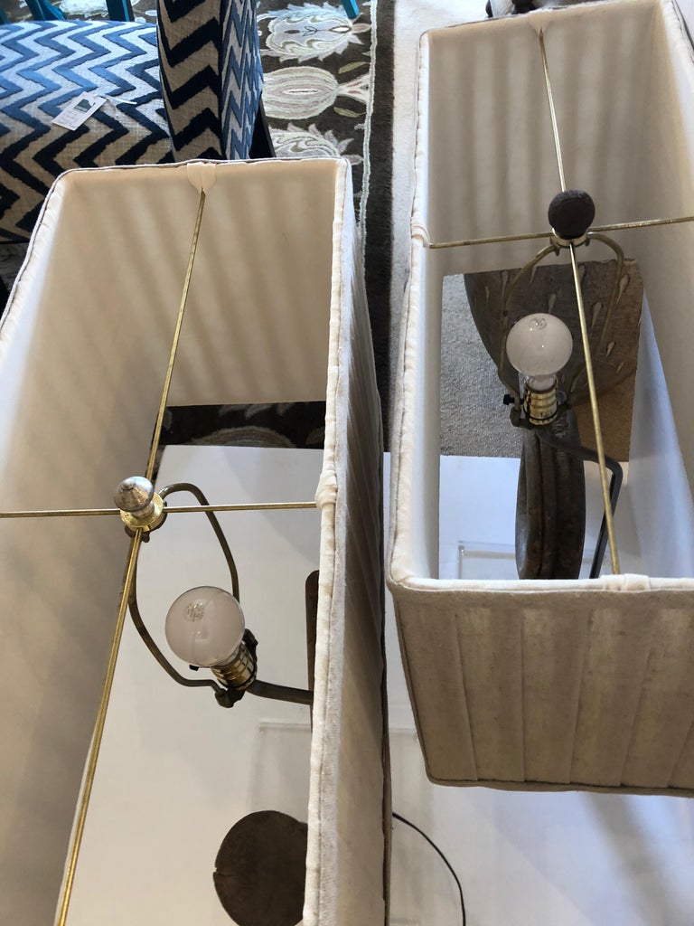 Fantastic Pair of Large Antique Carved Wooden Horn Lamps at 1stDibs