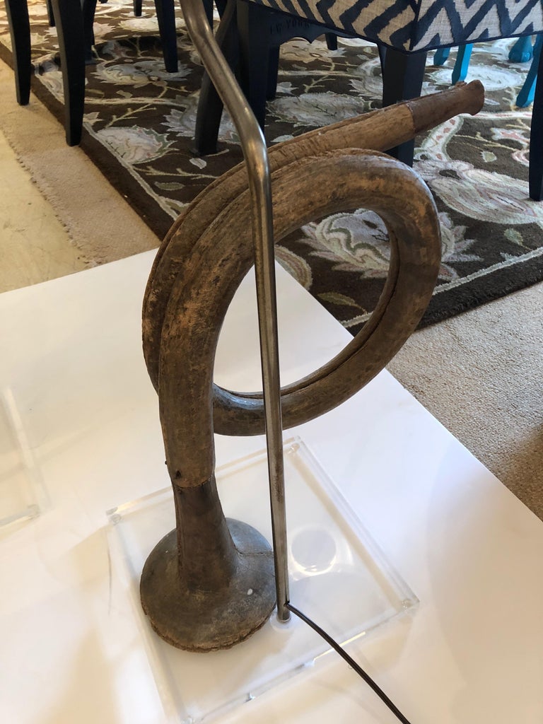 Fantastic Pair of Large Antique Carved Wooden Horn Lamps at 1stDibs