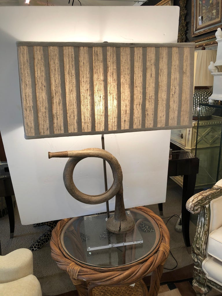 Fantastic Pair of Large Antique Carved Wooden Horn Lamps at 1stDibs